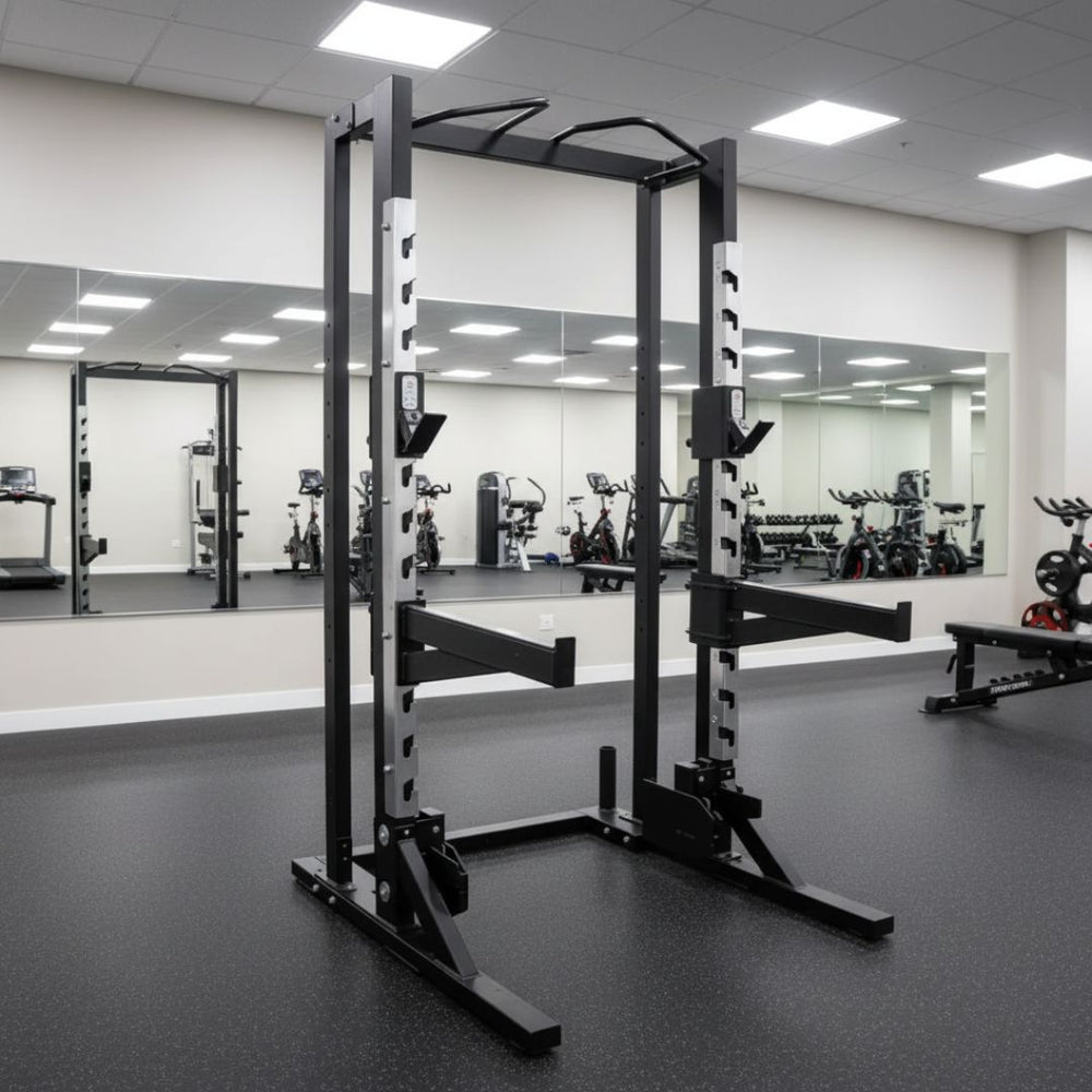 Deluxe Half Rack - Muscle D Fitness - Heavy Duty - Adjustable Safety B