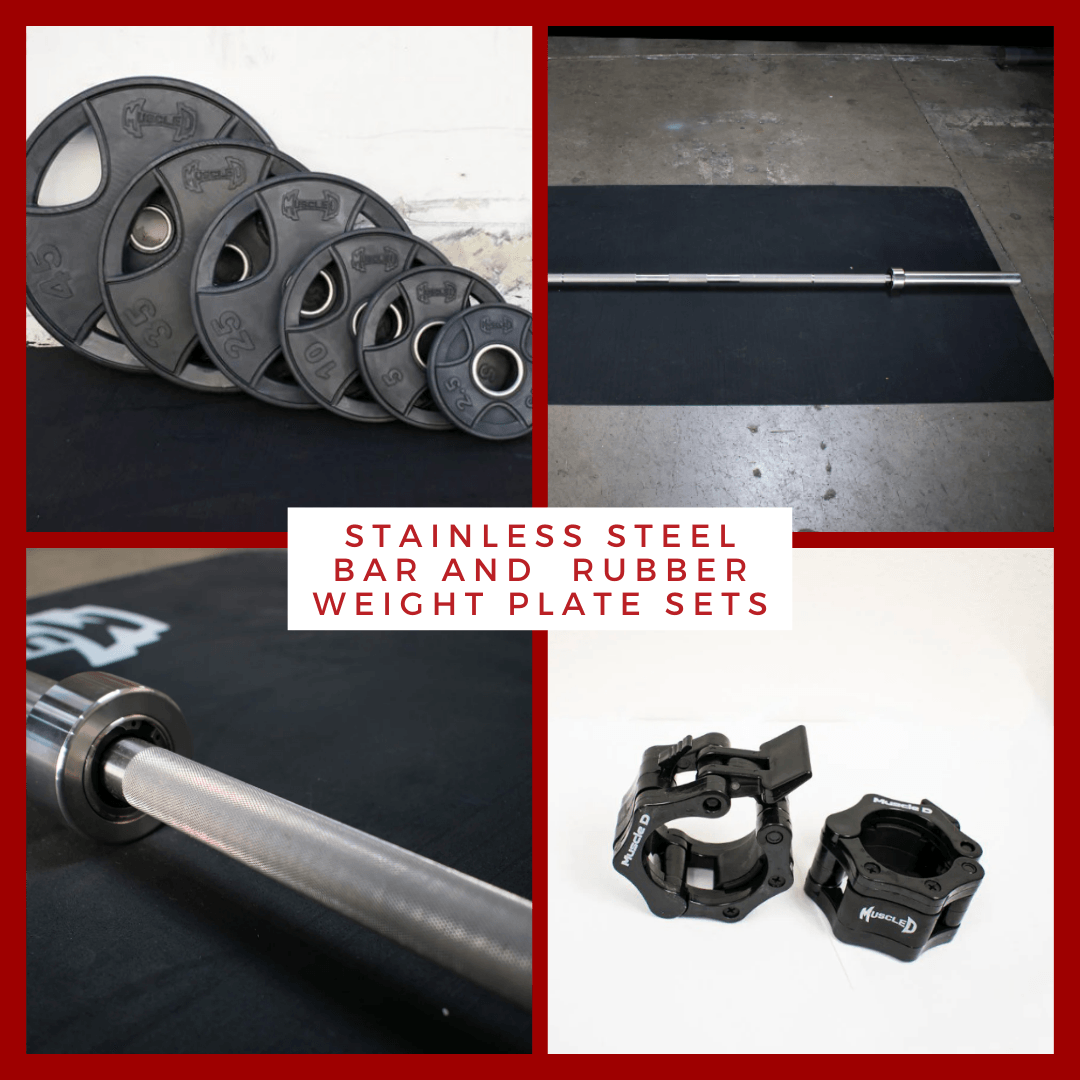 Stainless Bushing Bar and Olympic Rubber Weight Plate Sets – Muscle D ...